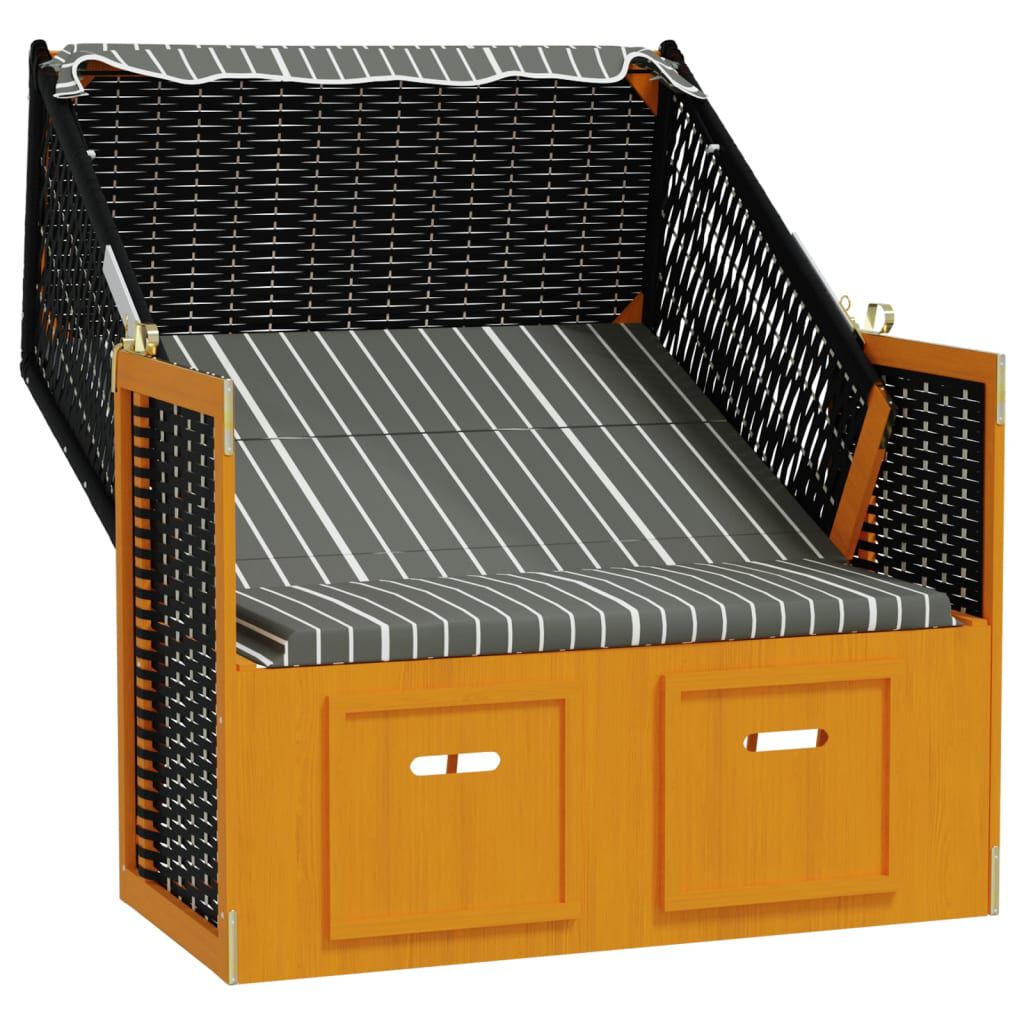 vidaXL Strandstoel met luifel poly rattan en hout zwart en grijs online ...