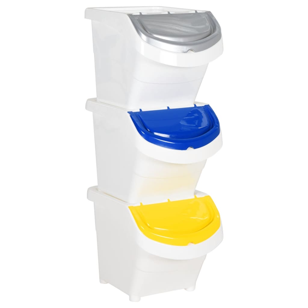 vidaXL Afvalbakken met deksels stapelbaar 3 st PP 78 L wit online kopen ...
