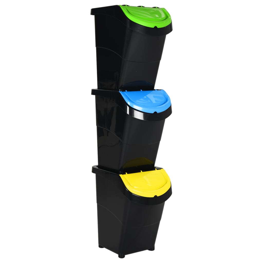 vidaXL Afvalbakken met deksels stapelbaar 3 st PP 120 L zwart online ...