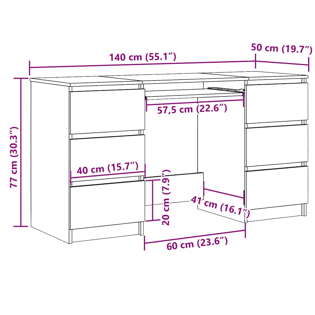 vidaXL Schrijftafel 140x50x77 cm bewerkt hout sonoma eikenkleurig ...