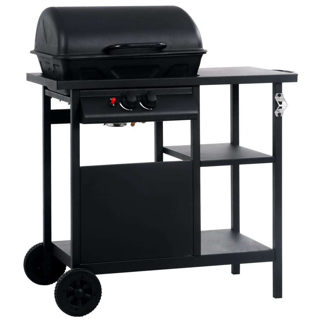 vidaXL Gasbarbecue met 3-laags zijtafel zwart online kopen | vidaXL.be