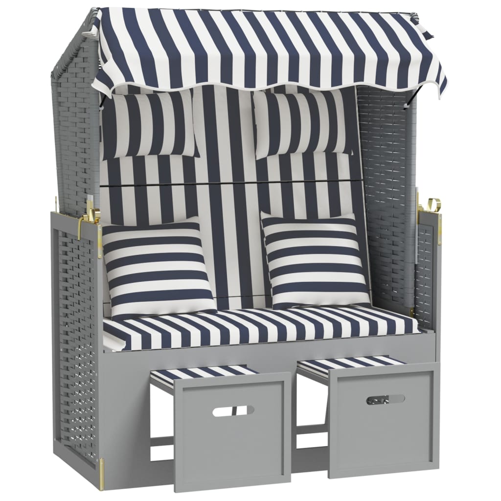 vidaXL Strandstoel met kussens poly rattan en hout blauw en wit online ...