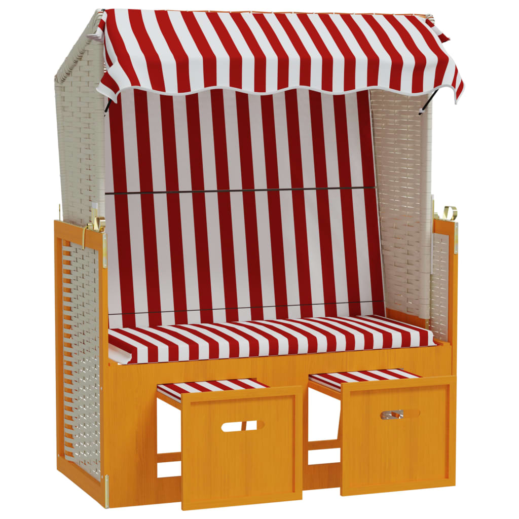 vidaXL Strandstoel met luifel poly rattan en massief hout rood en wit ...