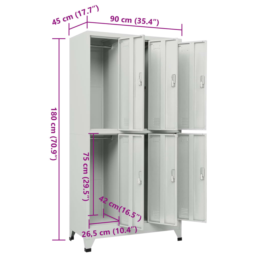 vidaXL Lockerkast met 6 vakken 90x45x180 cm staal grijs online kopen ...