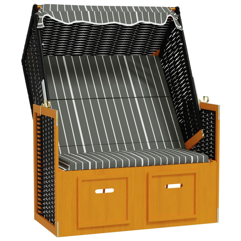 vidaXL Strandstoel met luifel poly rattan en hout zwart en grijs online ...
