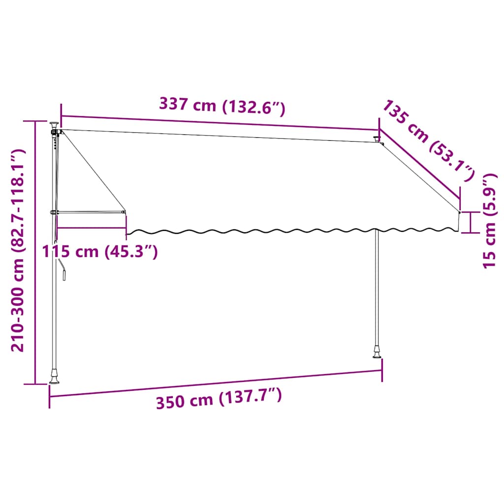 vidaXL Luifel uittrekbaar 350x150 cm stof en staal antracietkleurig ...